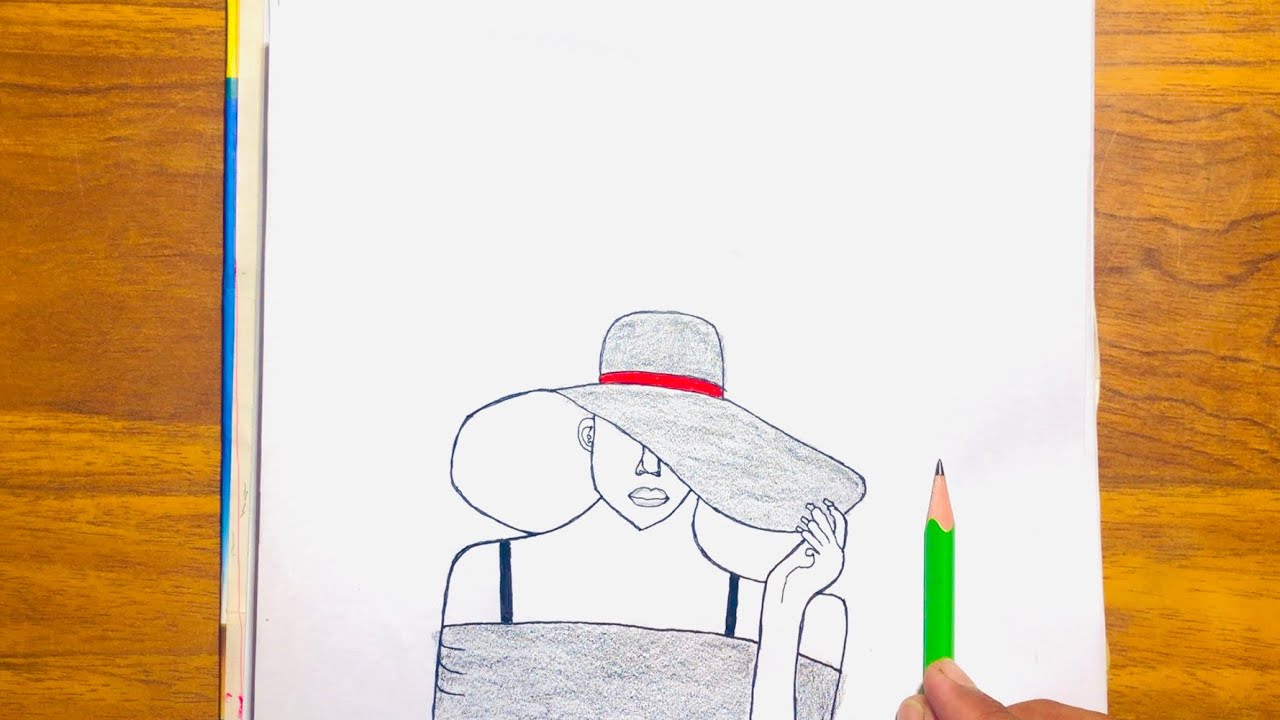 How to draw a Girl wearing big hat -Easy drawing || Pencil sketch for ...