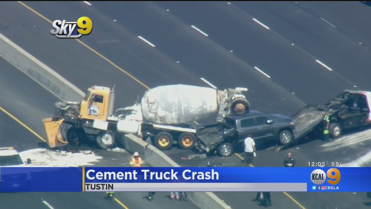 Cement Truck Crashes Into 5 Freeway Center Divider In Tustin - YouTube