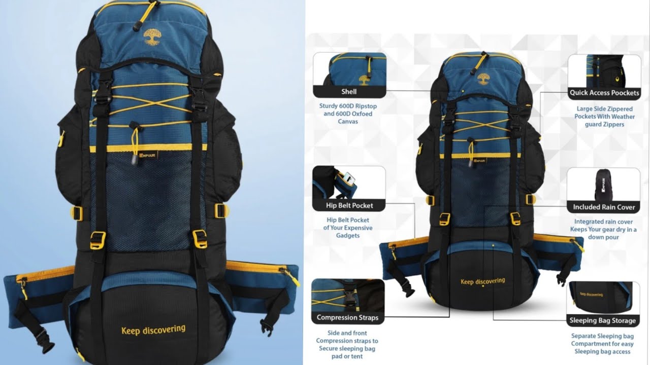 IMPULSE Travel bag for men tourist backpack for hiking trekking camping ...