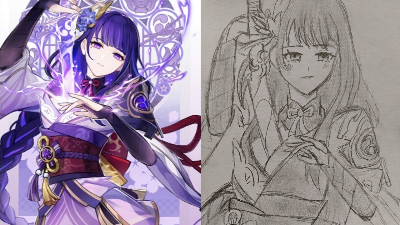 How To Draw Raiden Shogun, Genshin Impact Step By Step👍💝 - YouTube