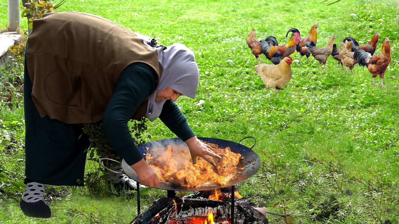 Cooking Fried Chicken on Sadj - Delicious Lunch on the Campfire - YouTube