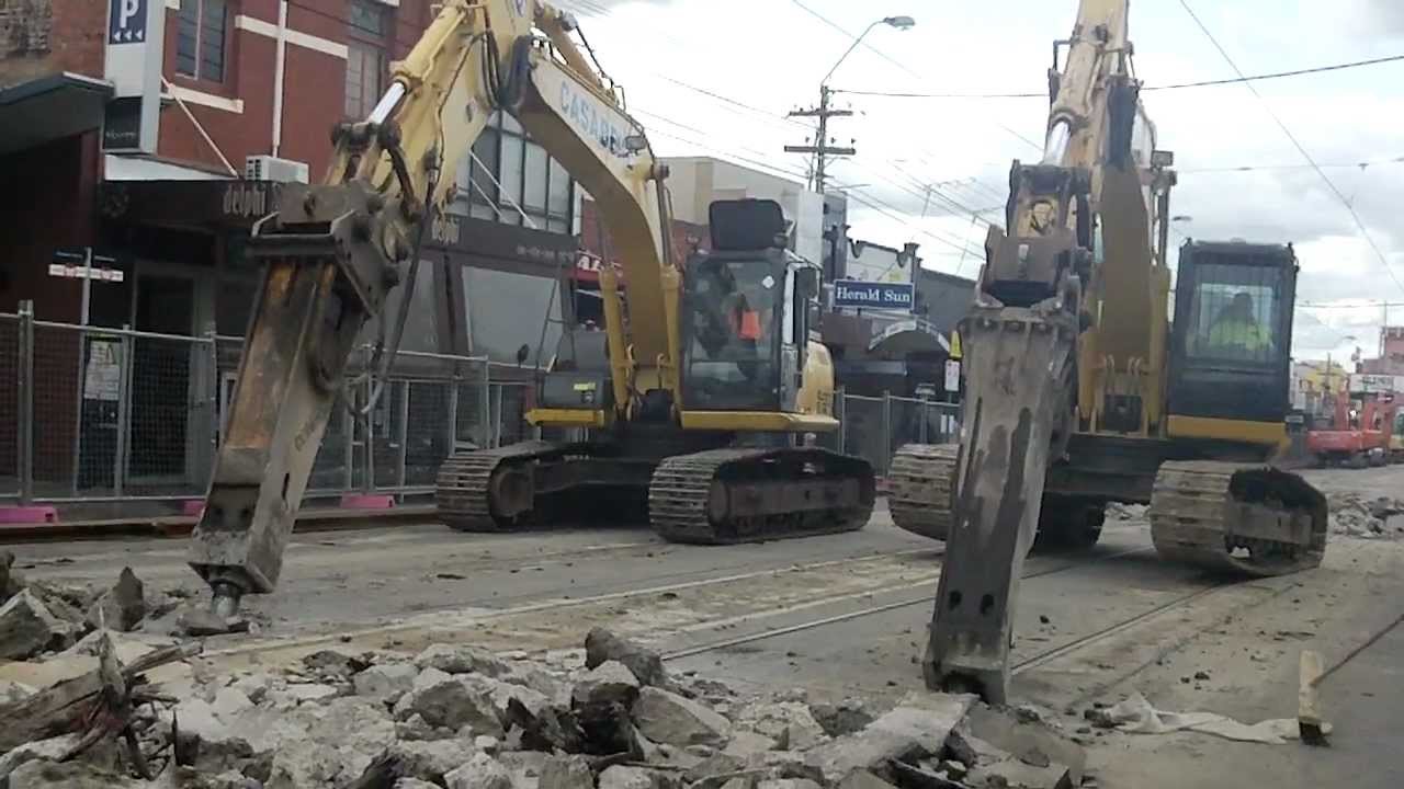 demolition of tram lines - YouTube