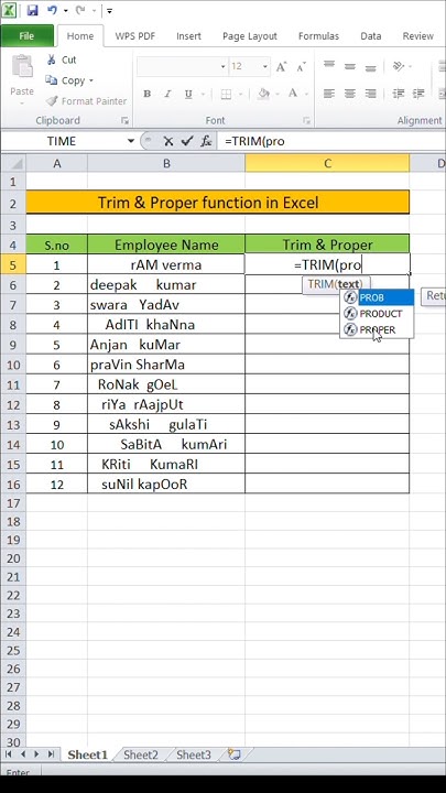Trim & Proper function in Excel 💯💫#exceltips #exceltutorial #exceltricks - YouTube