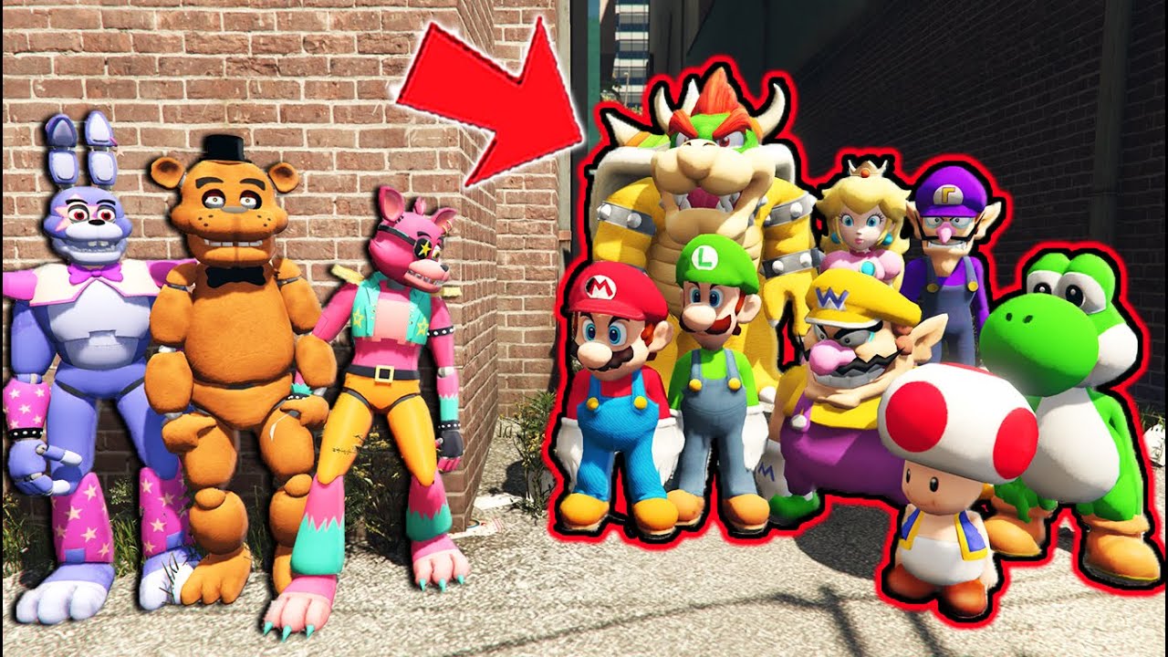 ALL ANIMATRONICS VS ALL SUPER MARIO BROS CHARACTERS! (GTA 5 FNAF Mods ...