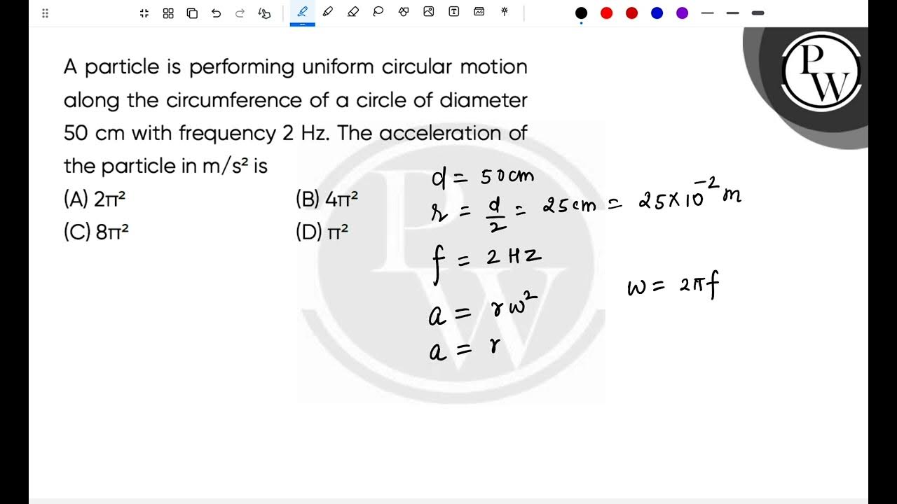 A particle is performing uniform circular motion along the circumference of a circle of diameter ...