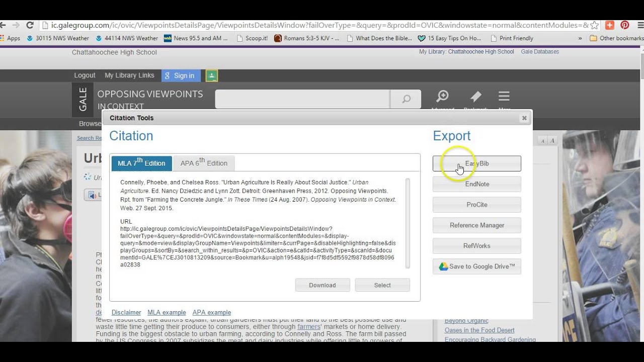 Exporting a Citation from Gale in Context to EasyBib - YouTube