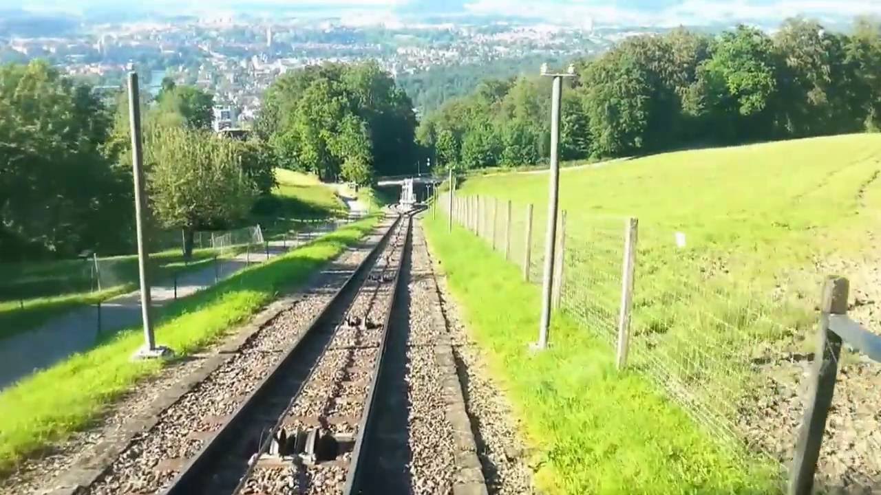 Ride on funicular "Gurtenbahn" from Gurten Kulm to Bern (capital city ...