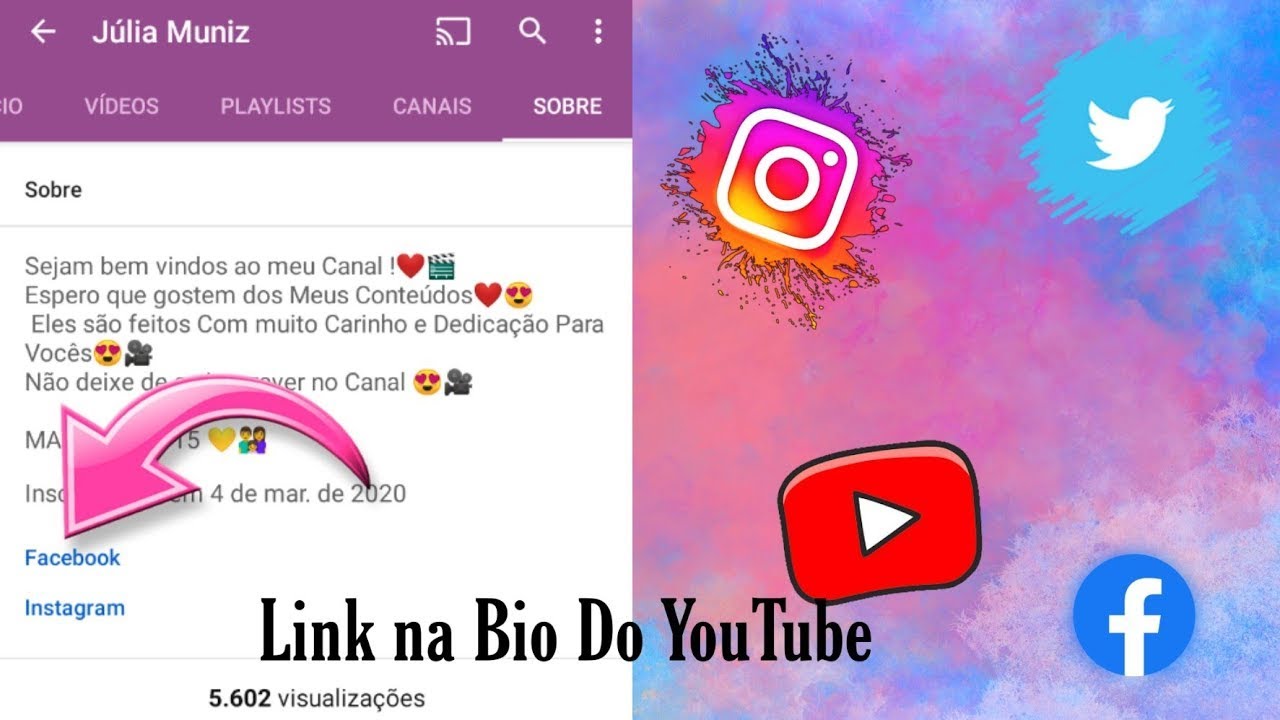 COMO COLOCAR O LINK DAS SUAS REDES SOCIAIS NA BIO DO SEU CANAL DO ...