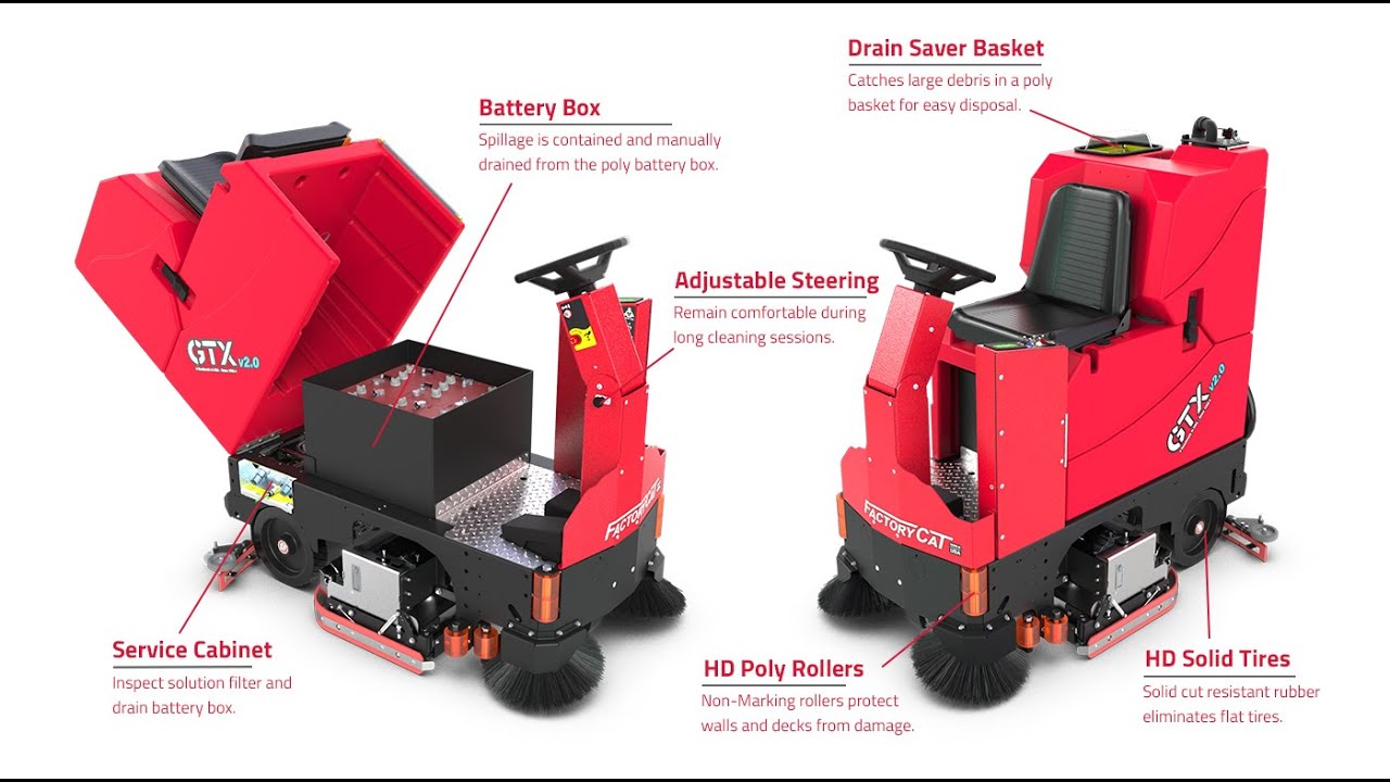 Factory Cat GTX 34-D Rider On Floor Scrubber Dryer Cleaning Machine for ...