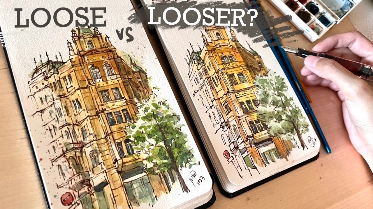 One building, two sketching techniques| Ink & watercolor tutorial - YouTube