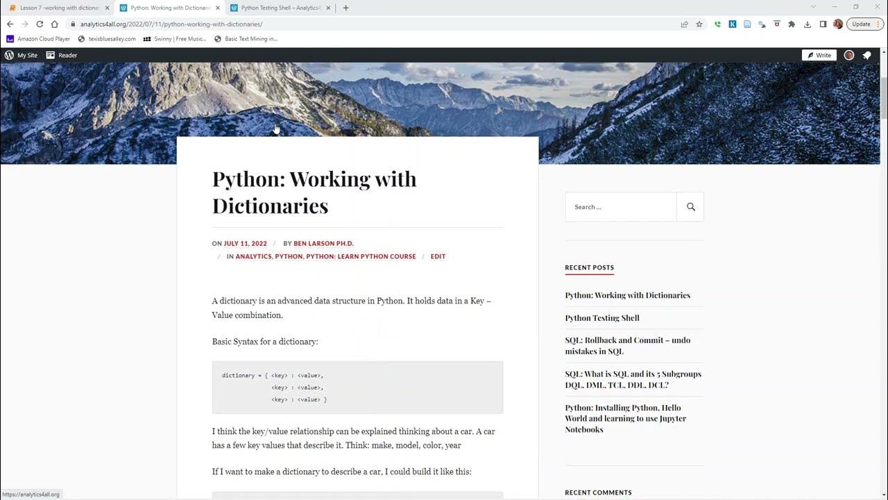 Python for Data Science Lesson 7: Working with Dictionaries - YouTube