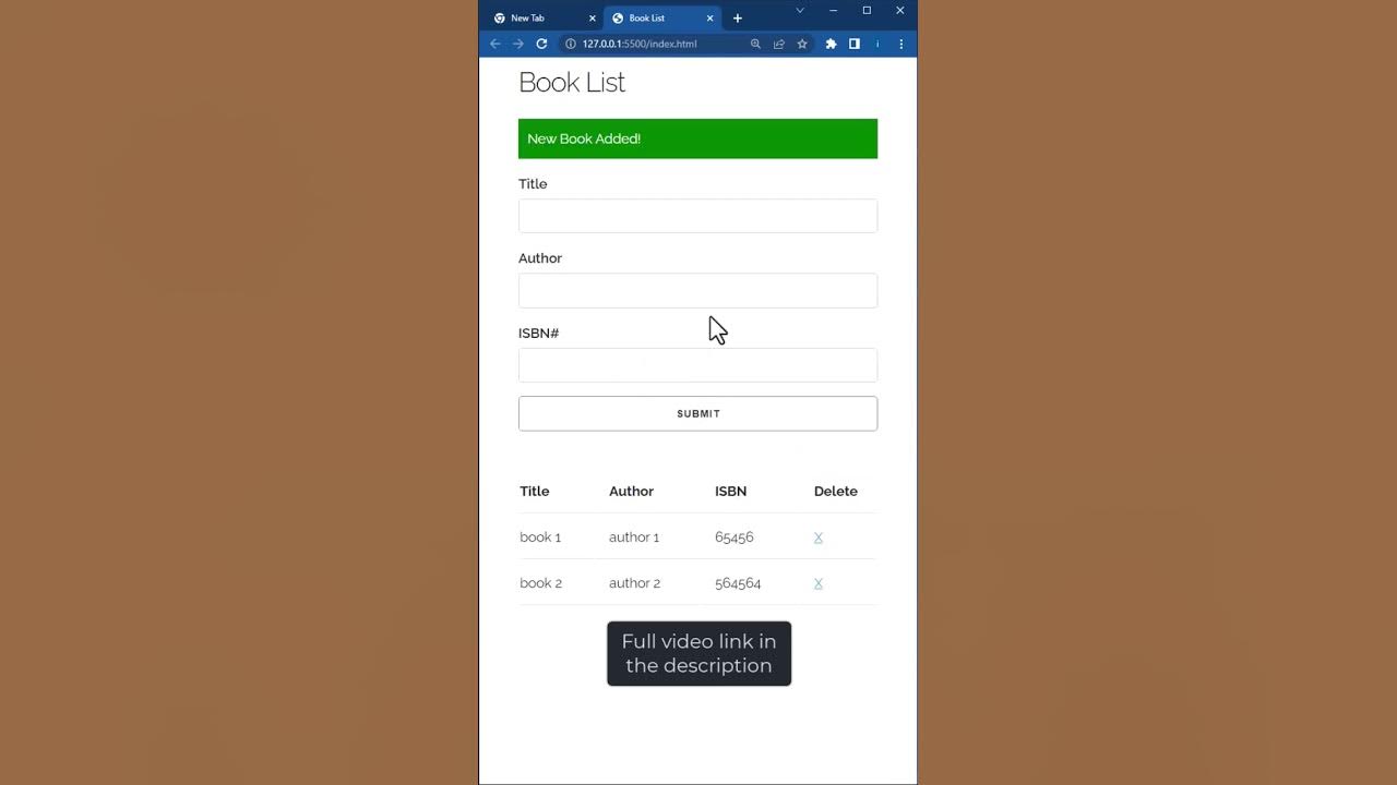 Build A Book List App In Html Css And Javascript With Localstorage Youtube