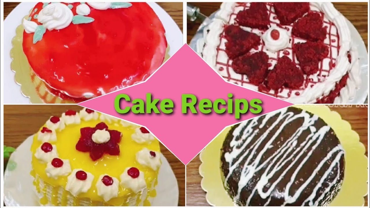 4 Easy and Yummy Cake recipes | Custard cake | Gel Cake | Red velvet ...