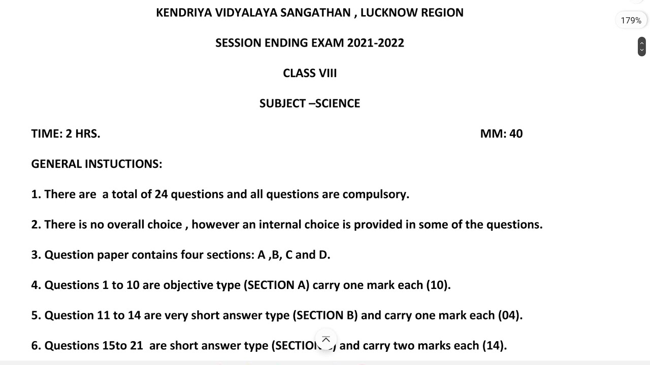 CLASS 8TH SCIENCE ANNUAL EXAM CBSE KVS QUESTION PAPER SAMPLE PAPER class-8th-science-annual-exam-cbse-kvs-question-paper-sample-paper