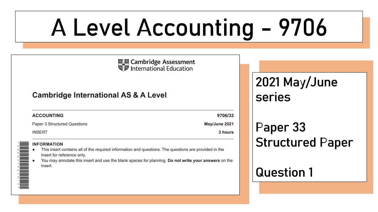 A Level Accounting May June 2021 Paper 33 9706/33 Question 1 - YouTube