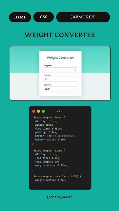 Weight Converter | HTML CSS JavaScript #shorts - YouTube
