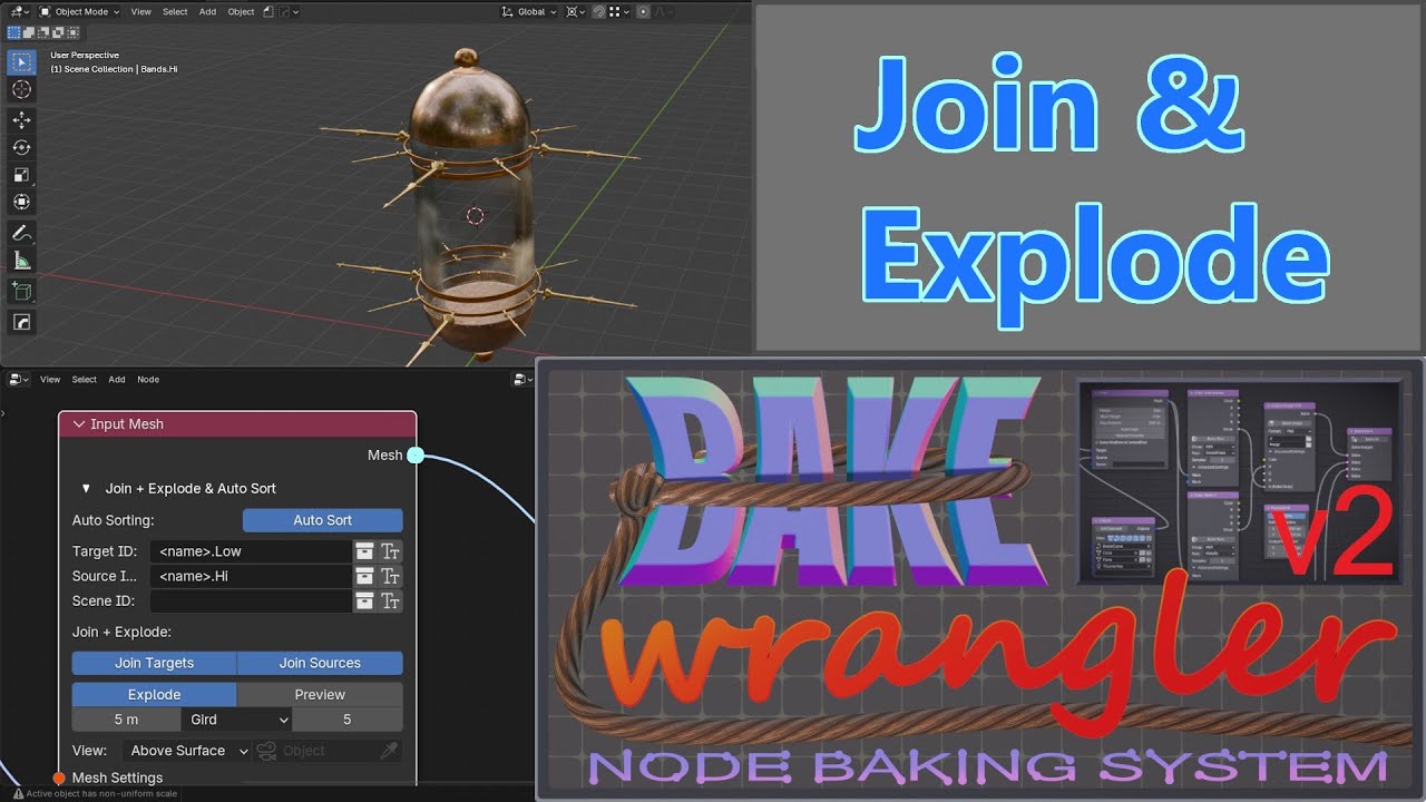 Baking with automatic Join & Explode for high/low poly workflow - YouTube