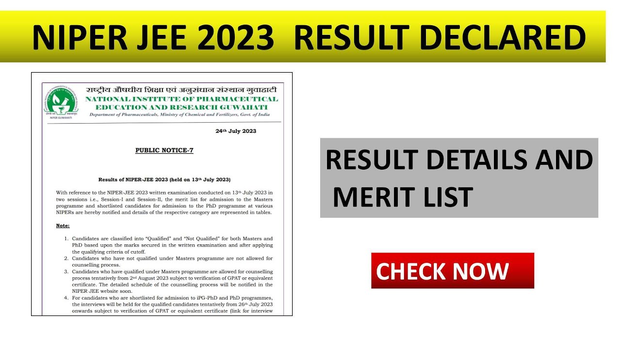 NIPER JEE 2023 Result Out / How to Check Niper 2023 Result / Check Your ...
