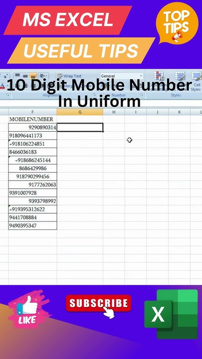 10 Digit Mobile Number set in Uniform #excel #exceltips #exceltutorial #exceltricks - YouTube