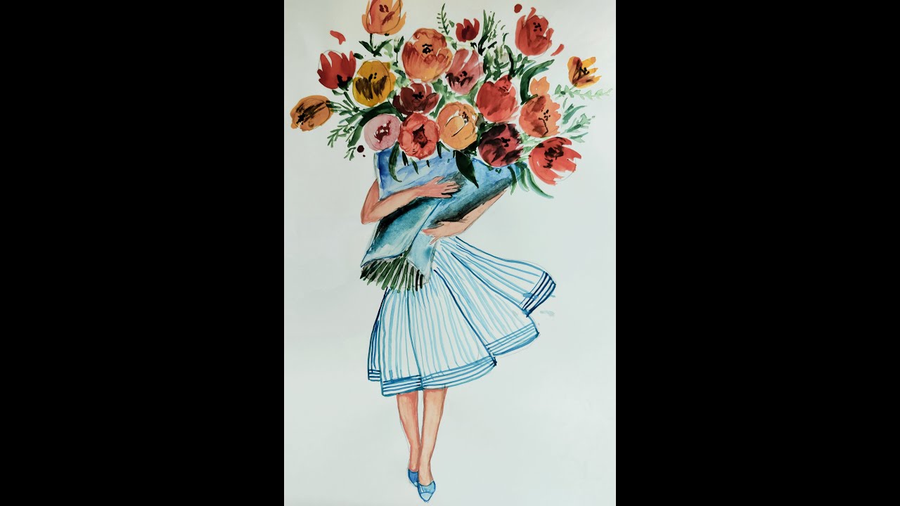 How to Draw girl with flowers - YouTube