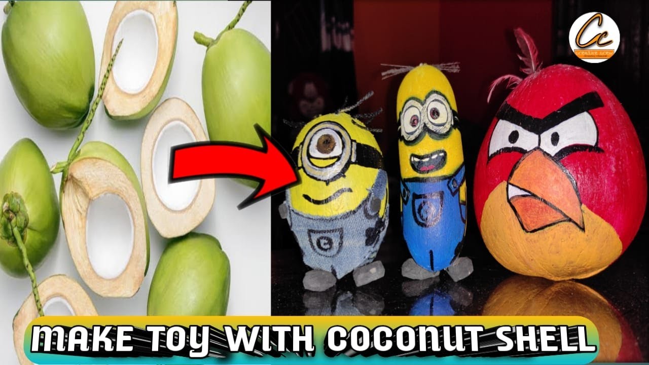 making toy with coconut shell//reuse of coconut shell//creative crew ...