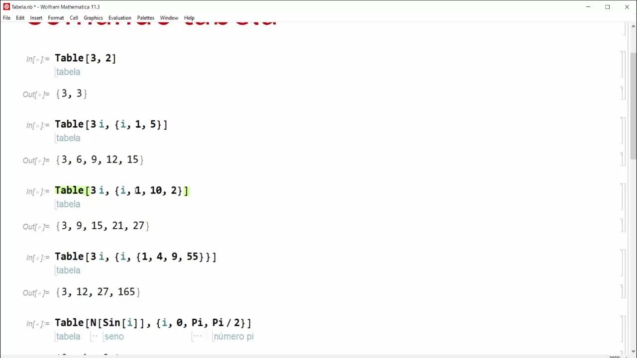 Aula 5 - Criar tabelas no wolfram Mathematica. - YouTube