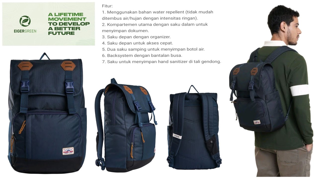🟢 EIGER TRIPWALK BACKPACK 20L 2A 1989 NAVY || 910009033 || EIGER GREEN ...