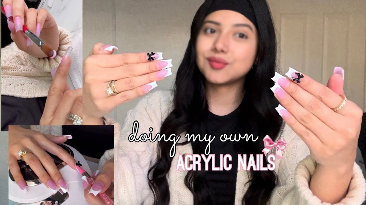 Doing my own acrylic nails at home | Full Set 🎀 - YouTube