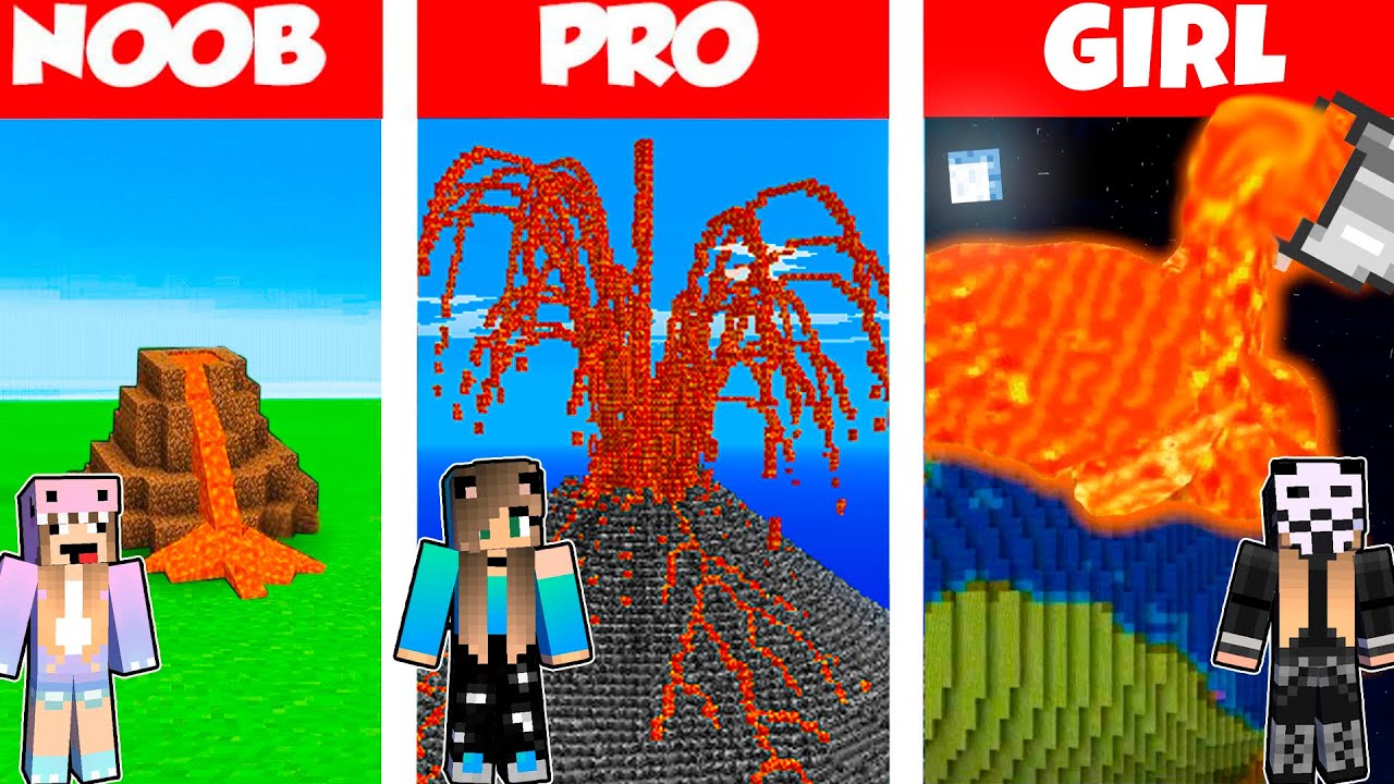 Minecraft Battle: LAVA VOLCANO BASE HOUSE BUILD CHALLENGE - NOOB vs PRO ...