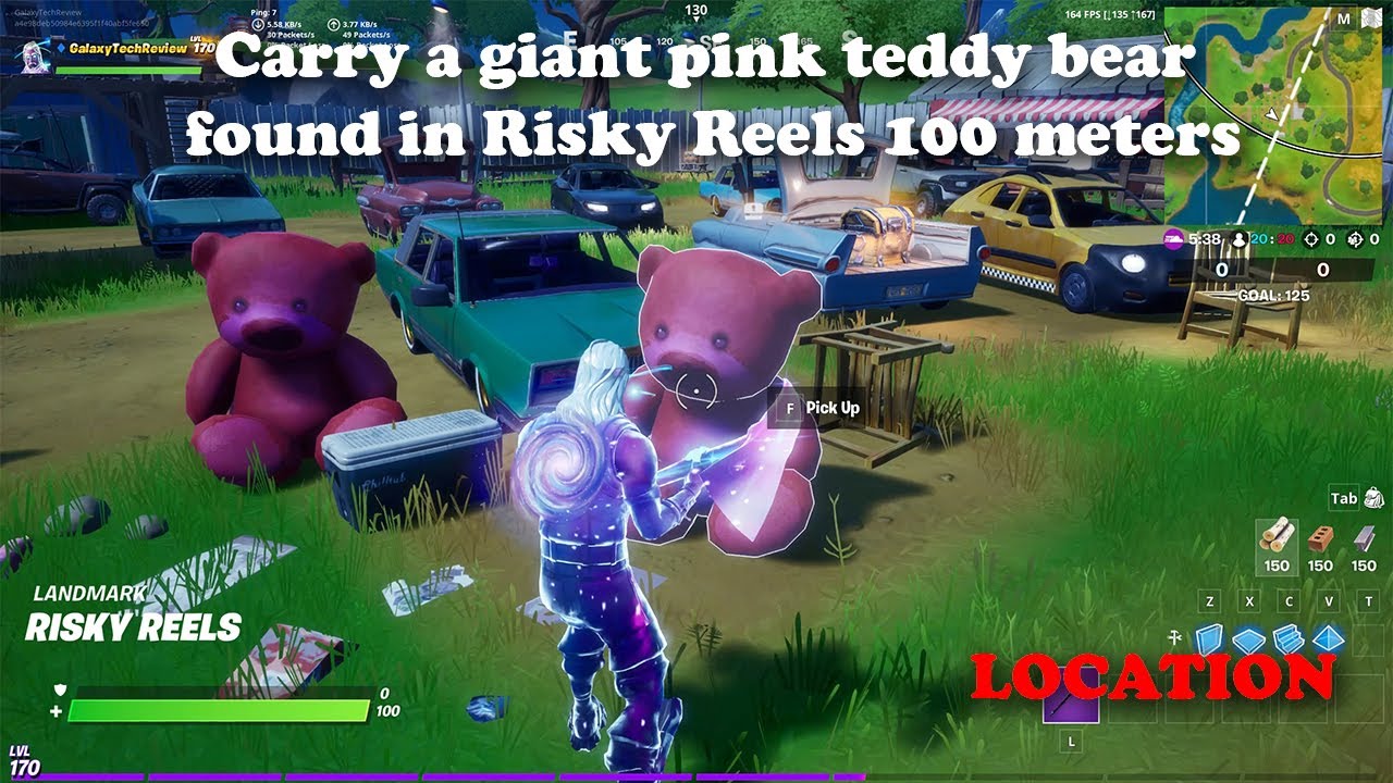 Carry a giant pink teddy bear found in Risky Reels 100 meters ...