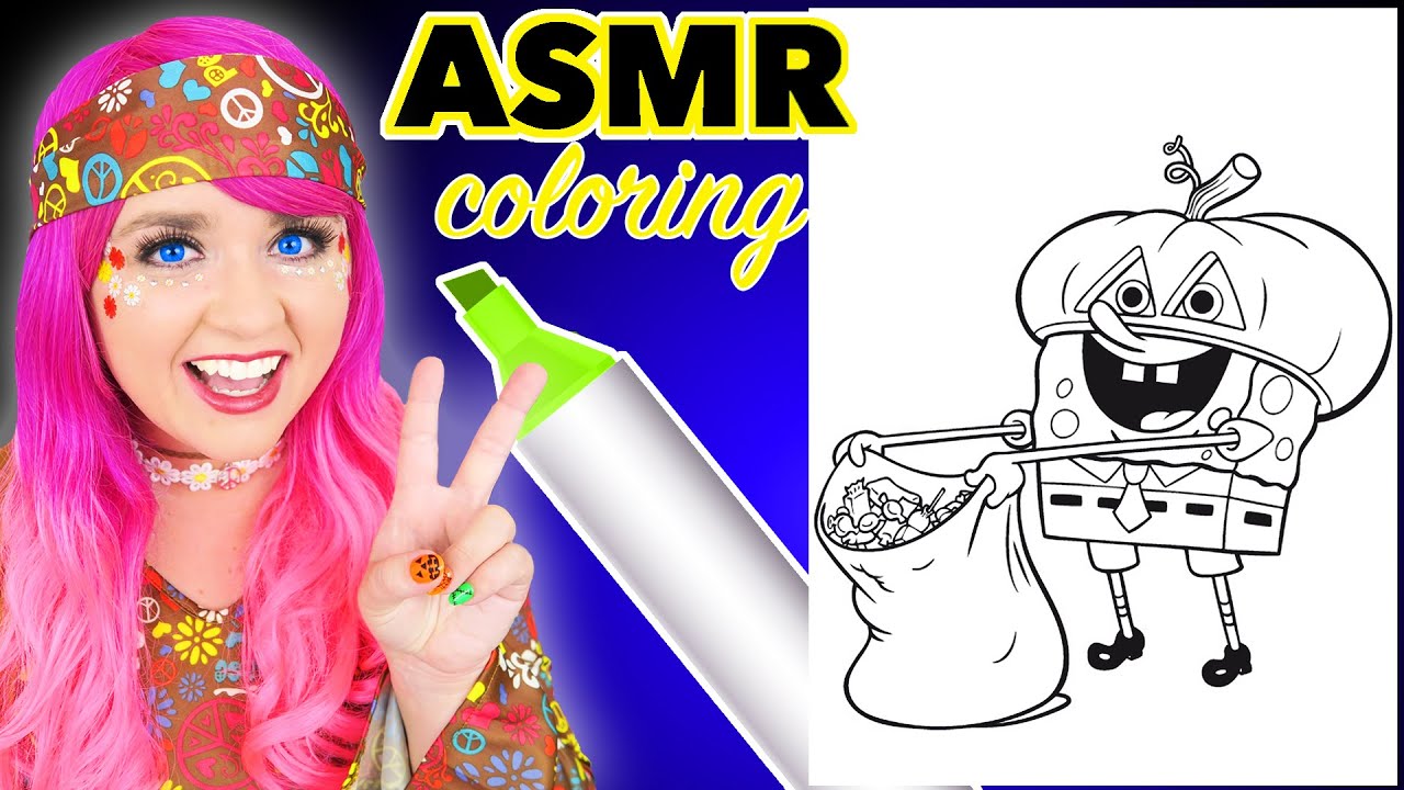 SpongeBob Halloween ASMR Coloring for Relaxation | Calming ASMR Sounds ...