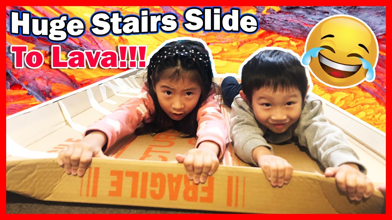 DIY Cardboard Slide For Stairs! Be Careful Of The Lava! - YouTube