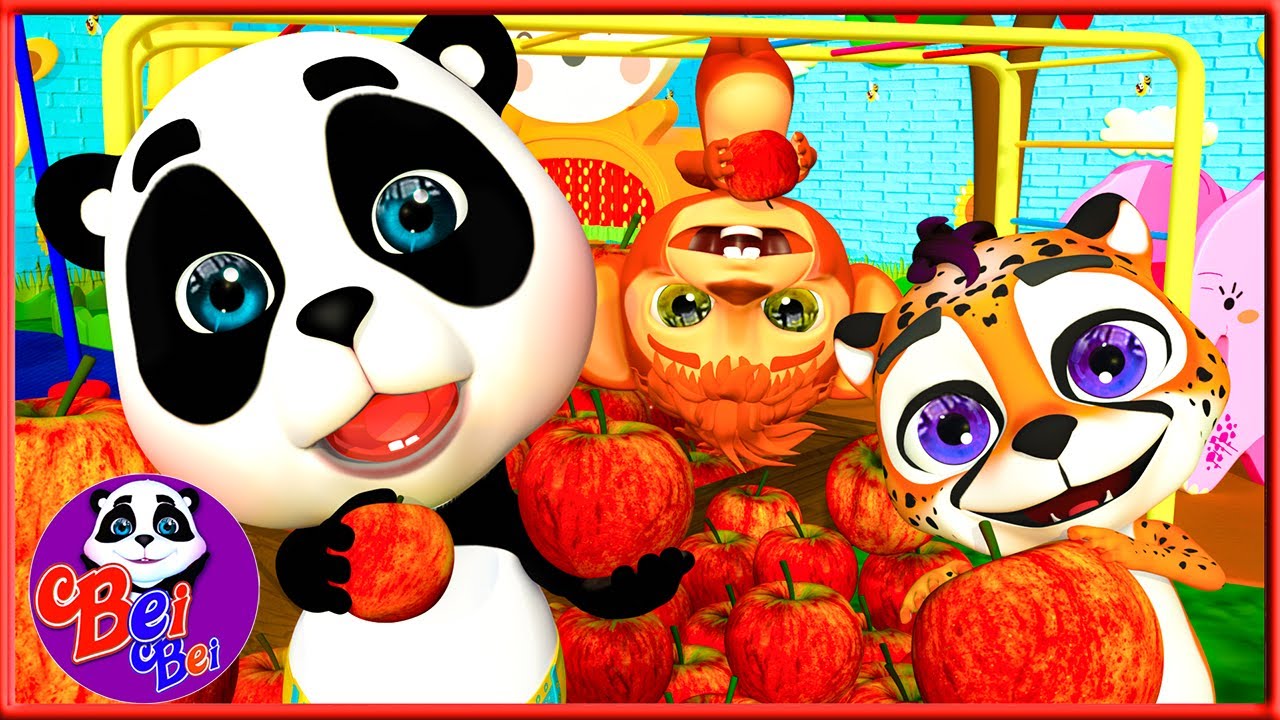 Five Red Apples 🍎wheels on the bus Apple Party |🚗🚚 Songs for Children ...