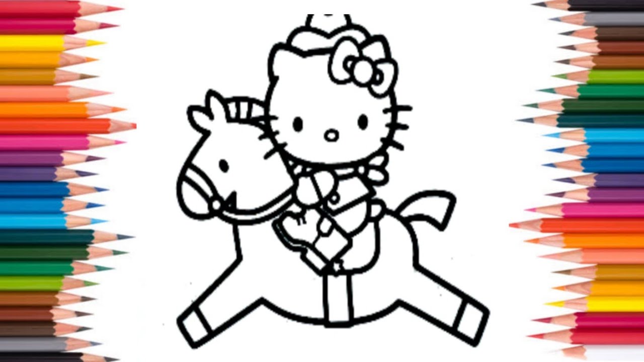 Hello kitty 🐈 riding on horse 🐎 tutorial | Hello kitty 🐈 drawing 🖌️ for ...