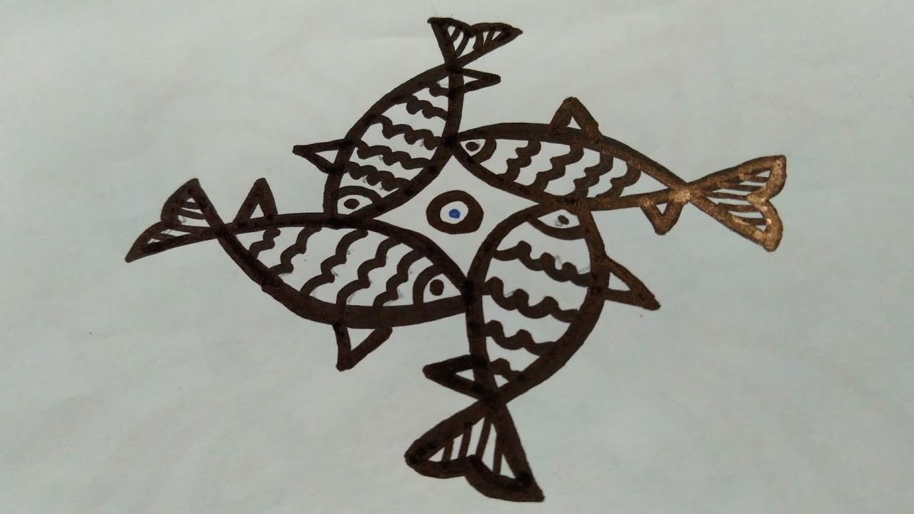 Fish kolam with dots| fish easy rangoli with 5*1 dots| latest fish ...