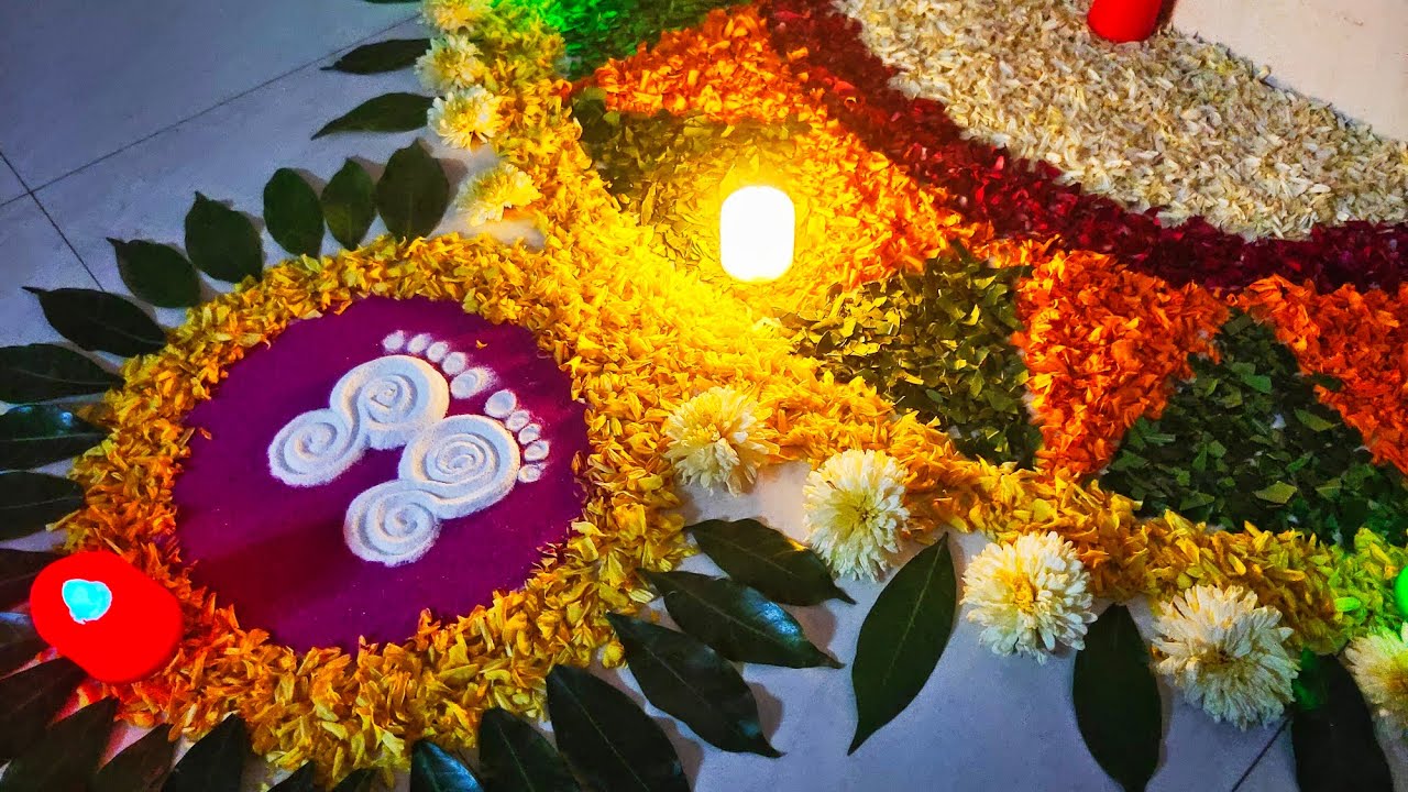 Navratri rangoli design/Flower rangoli for DussehraDiwali/Rangoli for ...