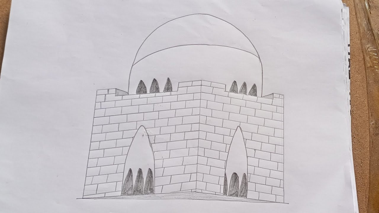 How to draw Mazar-e- Quaid Easy step by step | Independence day | 14 ...