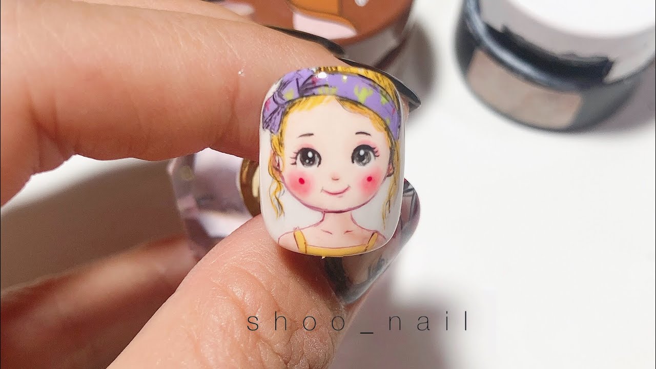 Mẫu nail vẽ chibi cô bé đeo băng đô cực cute | video chậm dễ vẽ theo ...