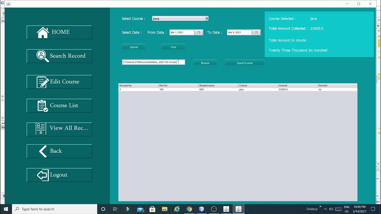 Part-27 JAVA- How to export JTable data into Excel Netbean|Fees ...