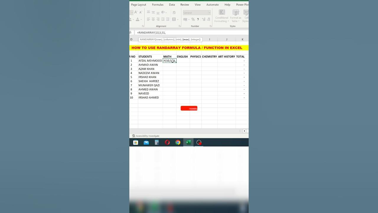 How To Use Randarray Formula In Excel Ytshorts Youtubeshorts Youtube Shorts Youtube
