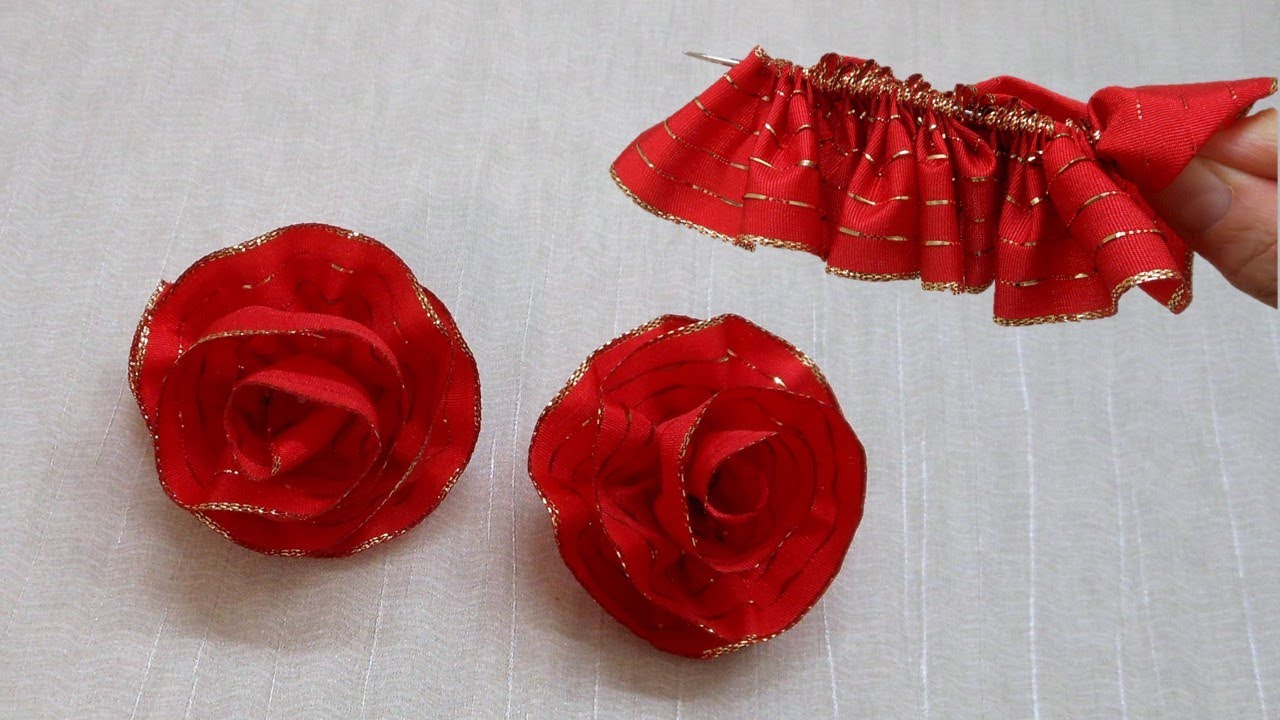 DIY Ribbon Flowers-How to Make a Ribbon Rose-Amazing Rose Making Trick ...