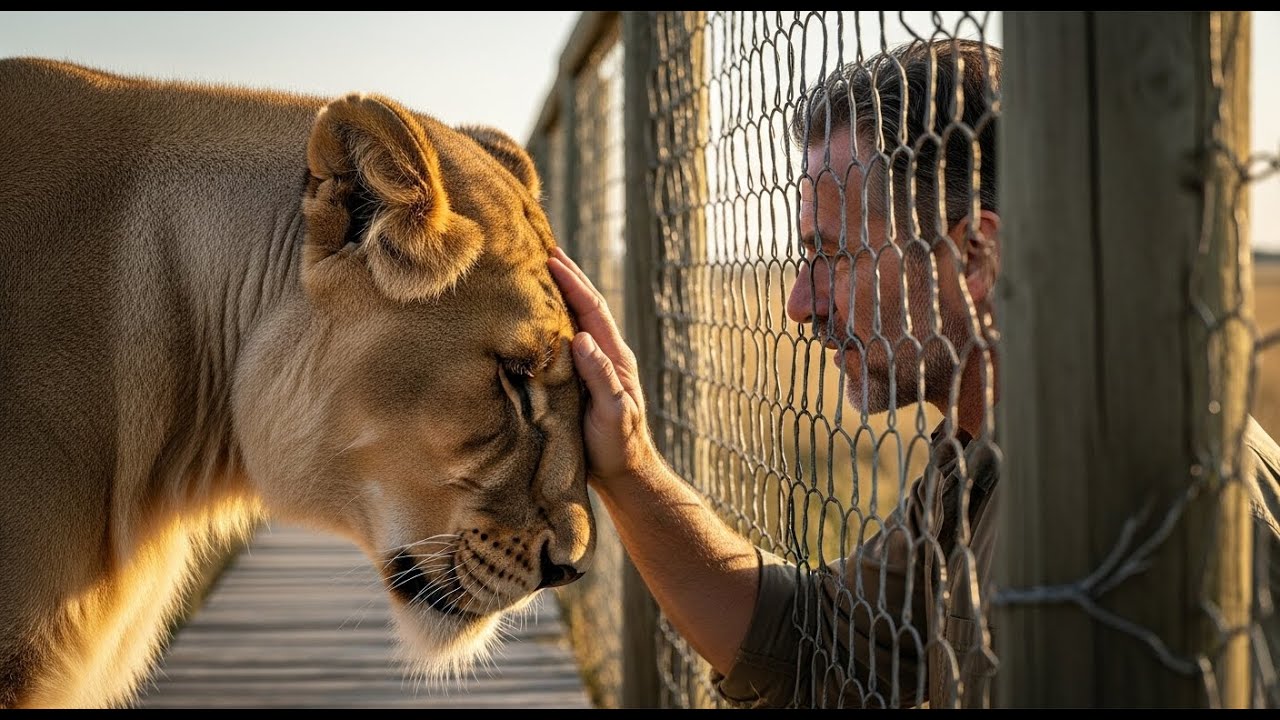 After helping an injured lioness a man is circled by her pride their ...