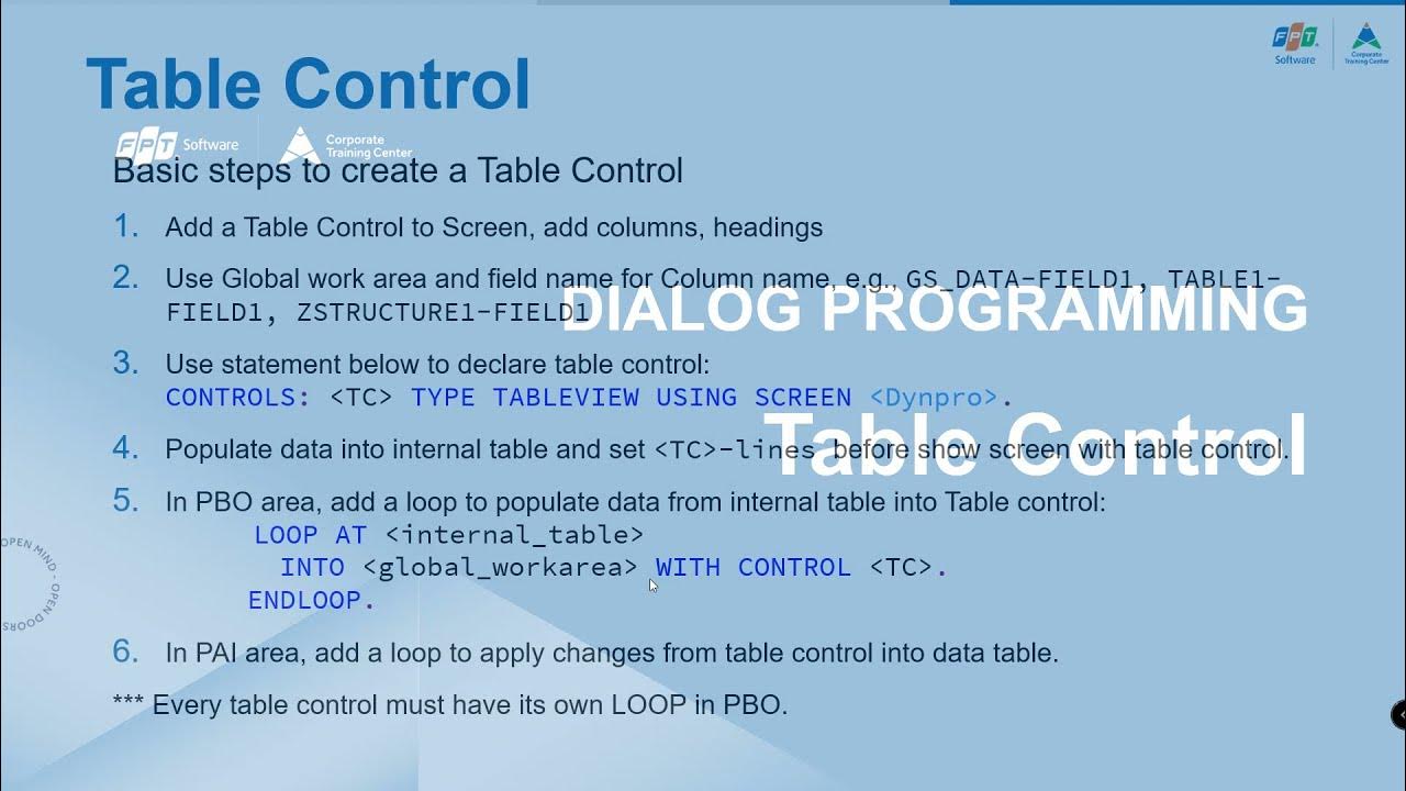 ABAP Course 10 - Dialog Prog Part 10 - Table Control - YouTube