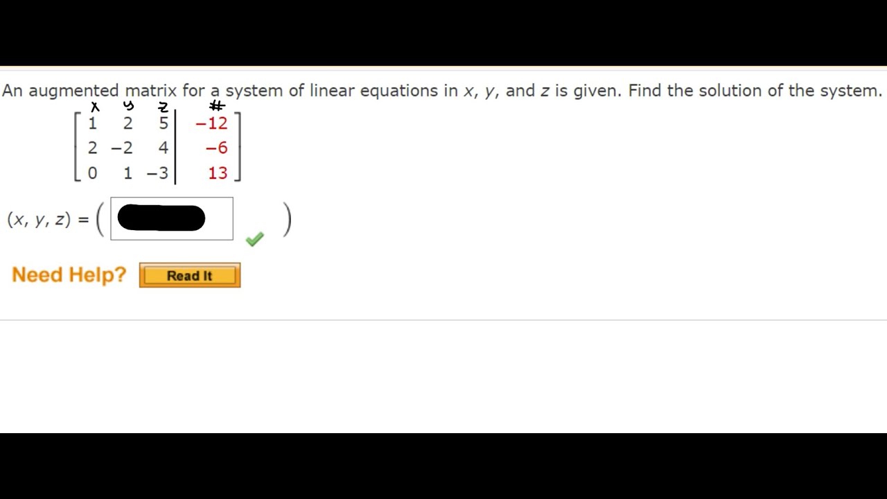 Finite Mathematics And Calculus Question An Augmented Matrix For A System Of Linear Equations