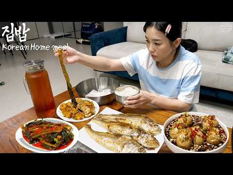 Real Mukbang:) Korean home made food ☆ Grilled Fish, Braised eggs, Pickled cucmbers, Kimchi