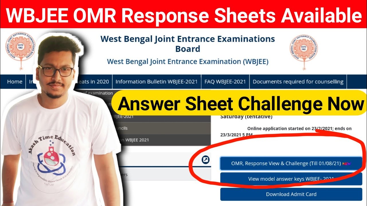 WBJEE 2021 OMR Response Sheets Are Now Available | Challenge Answer ...