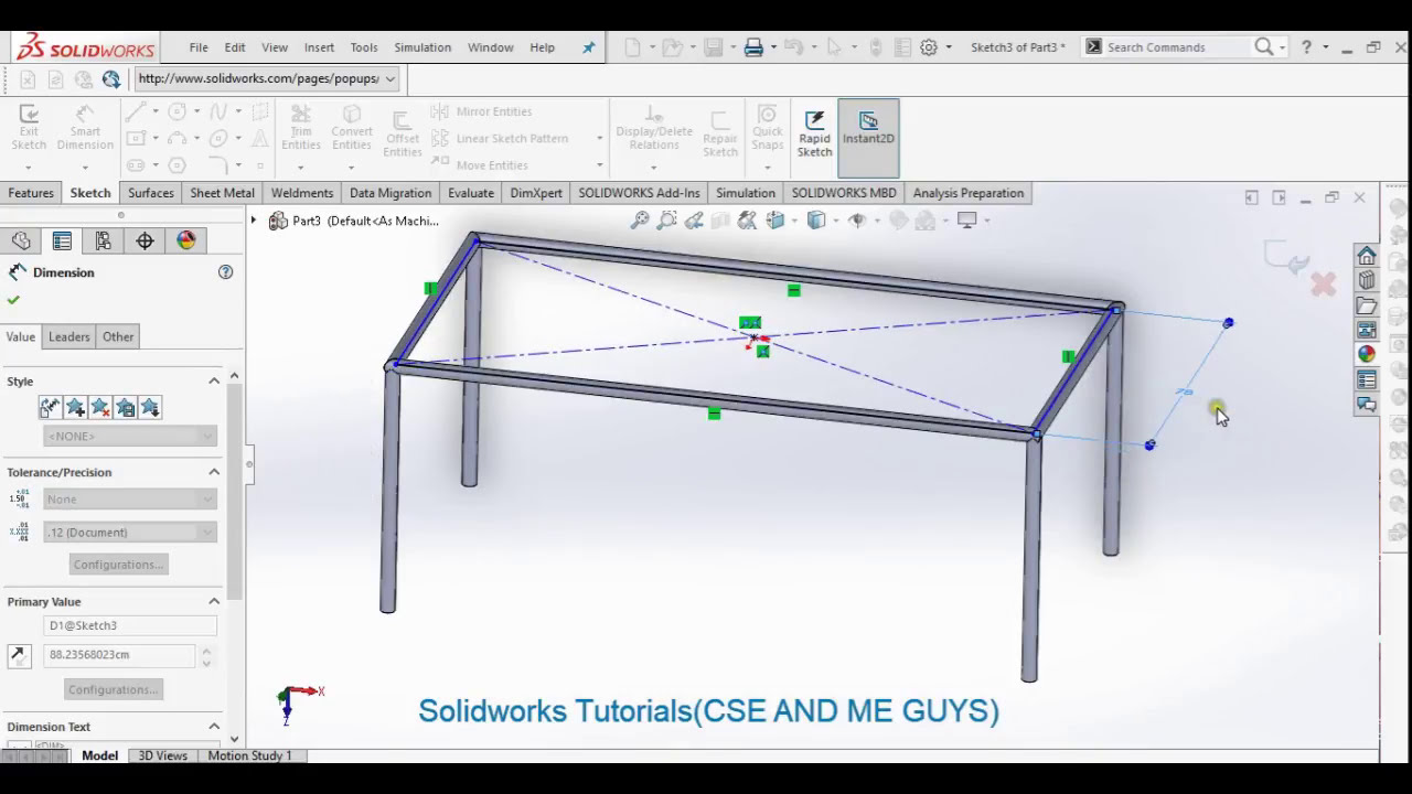 Sketch A Simple Table in Solidworks Using Weldments Profile and Sheet ...