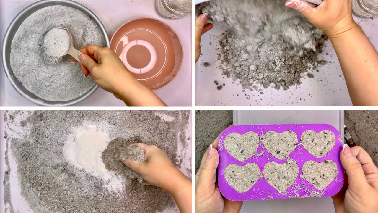 Grey Sand🩶trying NEW shapes💜pouring in water💦mixing & sand play🏜️part 1 ...