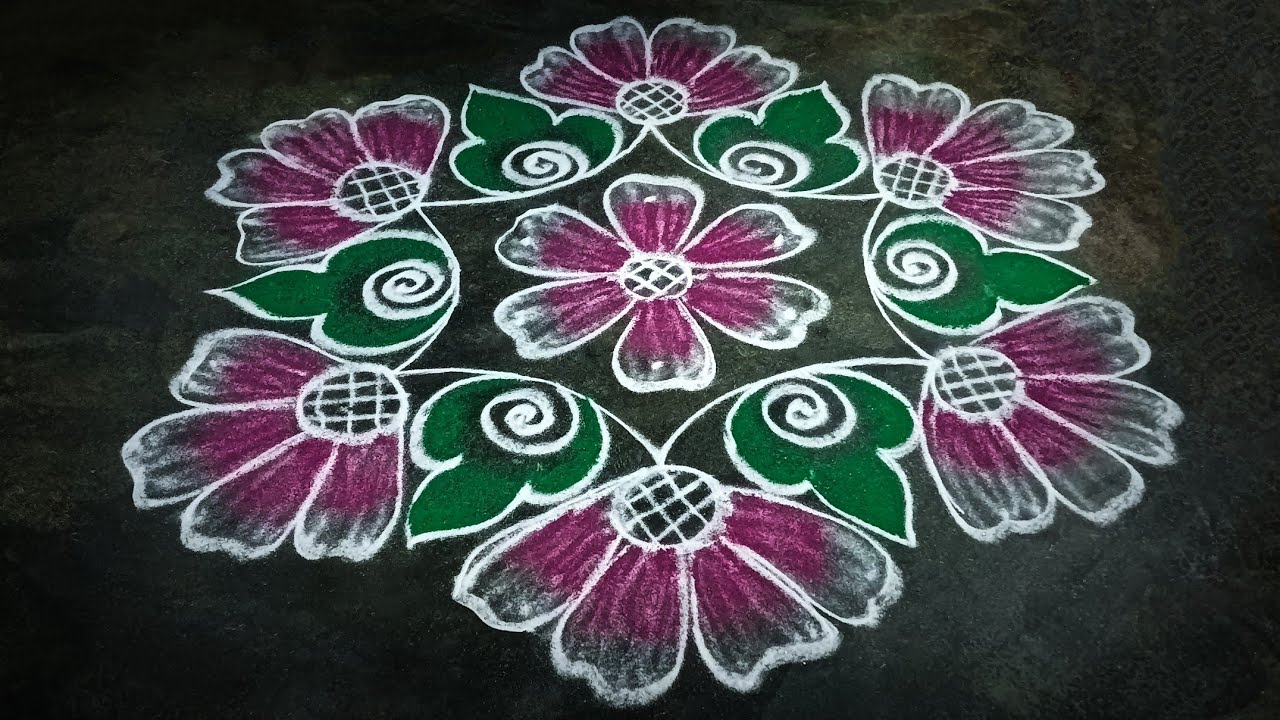 Floral rangoli design with 5*3 dot||Latest rangoli design||Rangoli ...