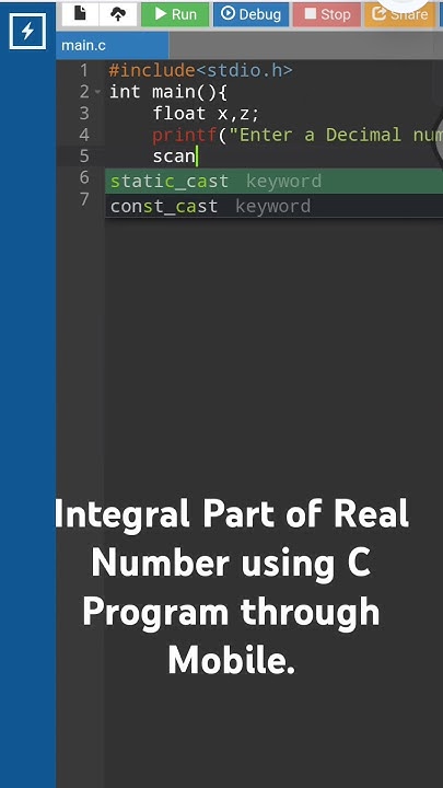 Integral Part of Real Number using C Program through Mobile. #TeluguCoder12# ...
